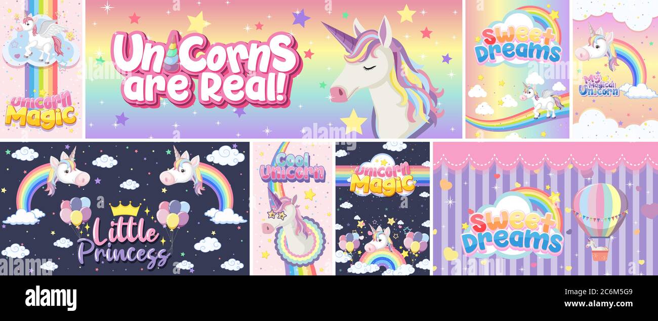 Cute unicorn banner on pastel background color illustration Stock ...