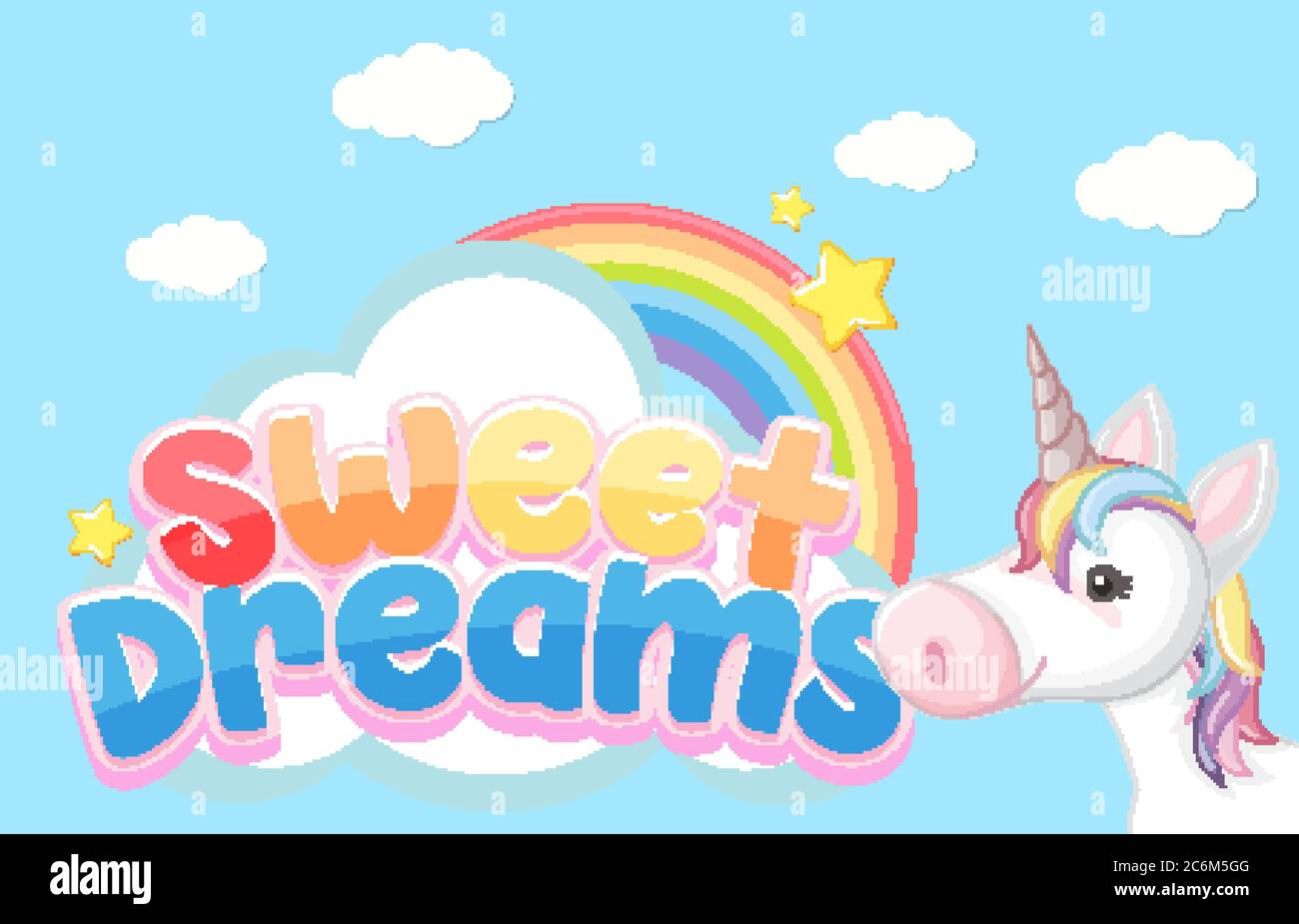 Sweet dreams logo in pastel color with unicorn illustration Stock ...