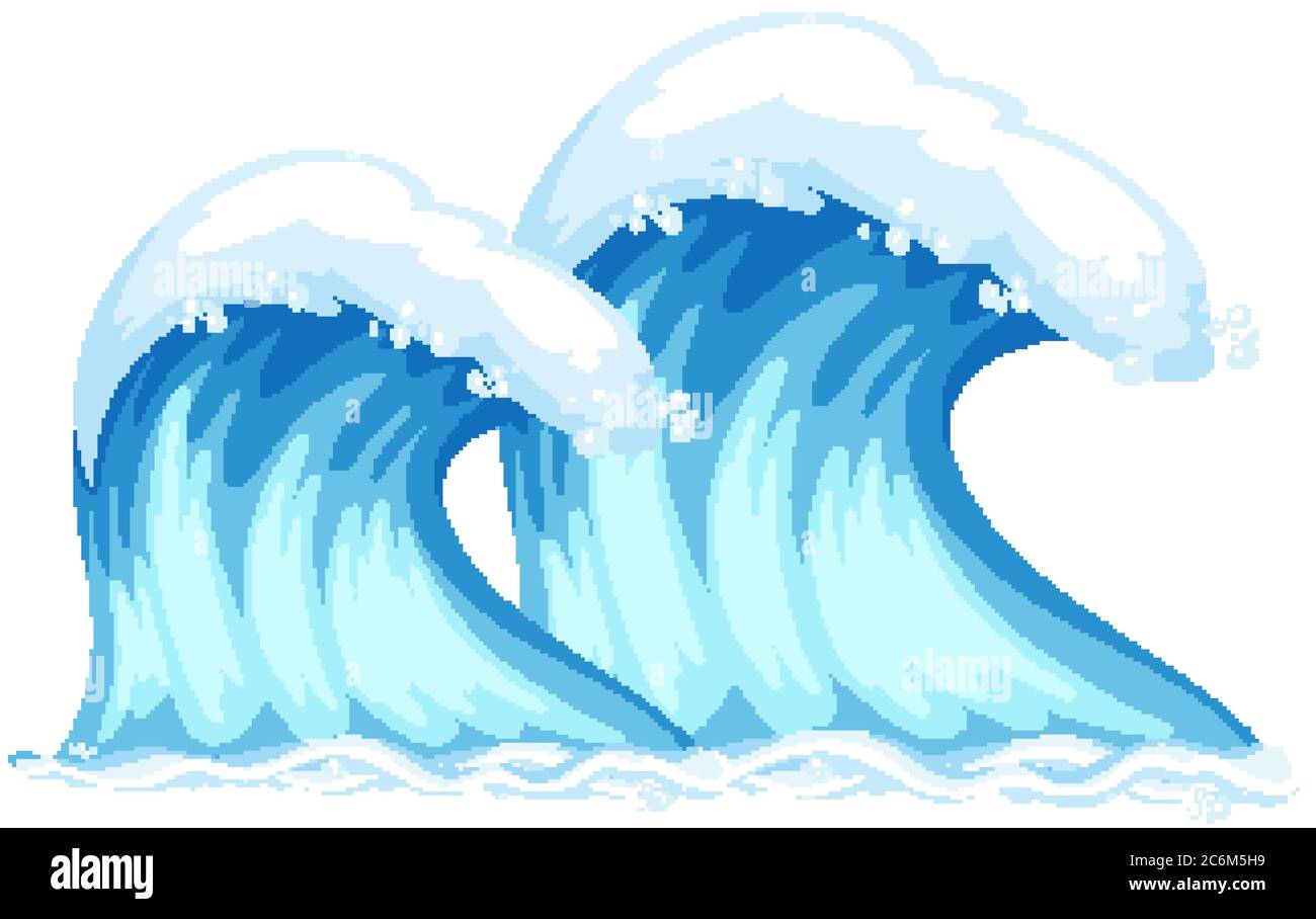 Giant blue ocean waves cartoon isolated illustration Stock Vector Image ...