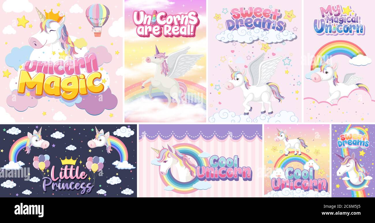 Cute unicorn banner on pastel background color illustration Stock ...