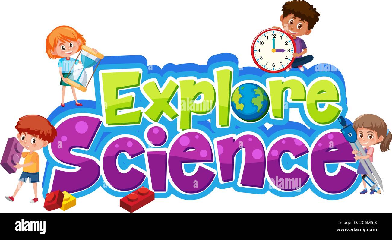 Explore science logo with different kids isolated illustration Stock ...