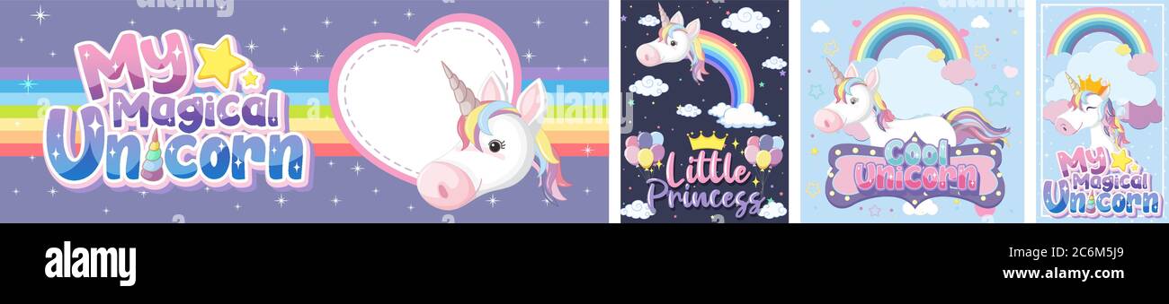 Cute unicorn banner on pastel background color illustration Stock ...