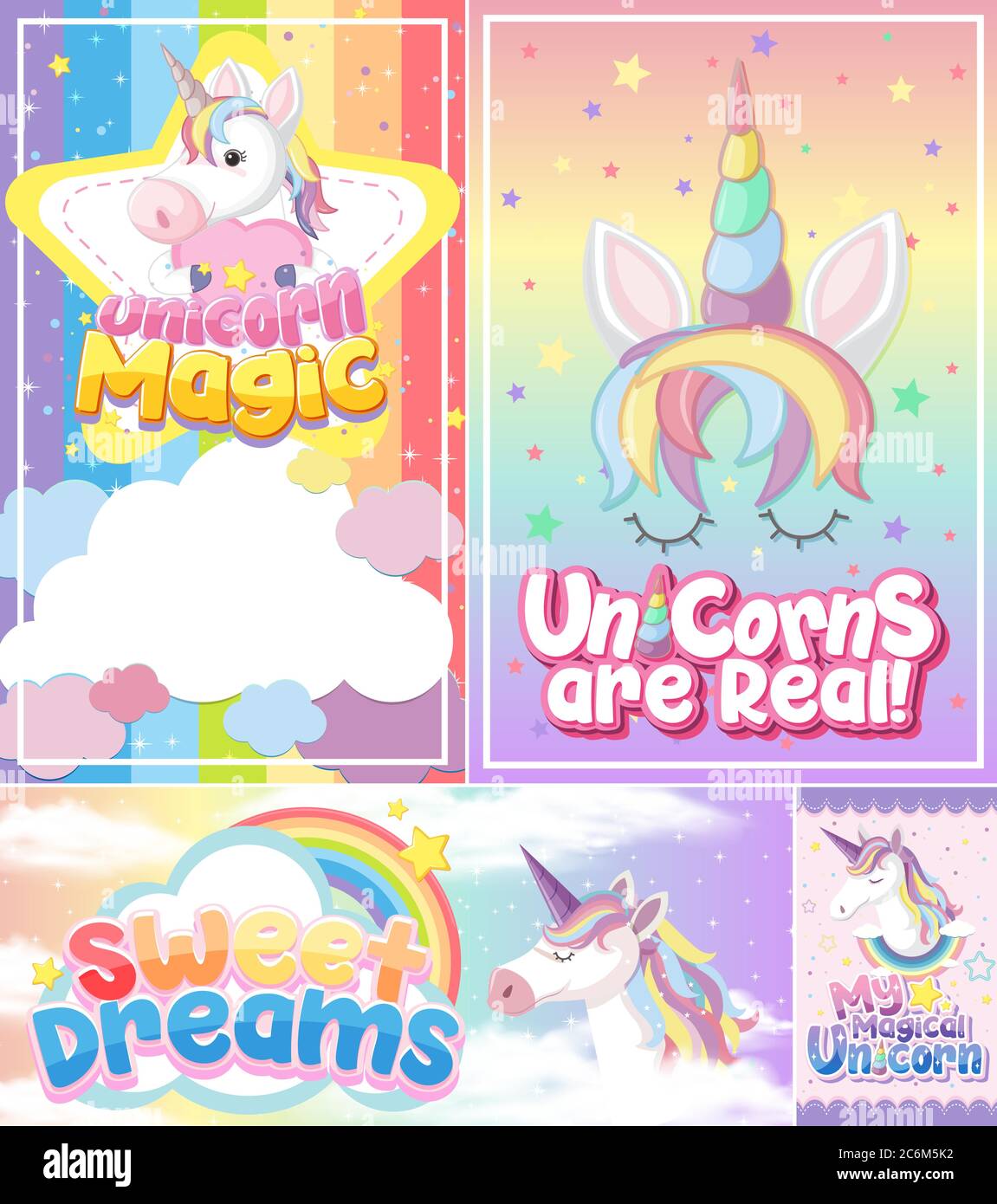 Cute unicorn banner on pastel background color illustration Stock ...