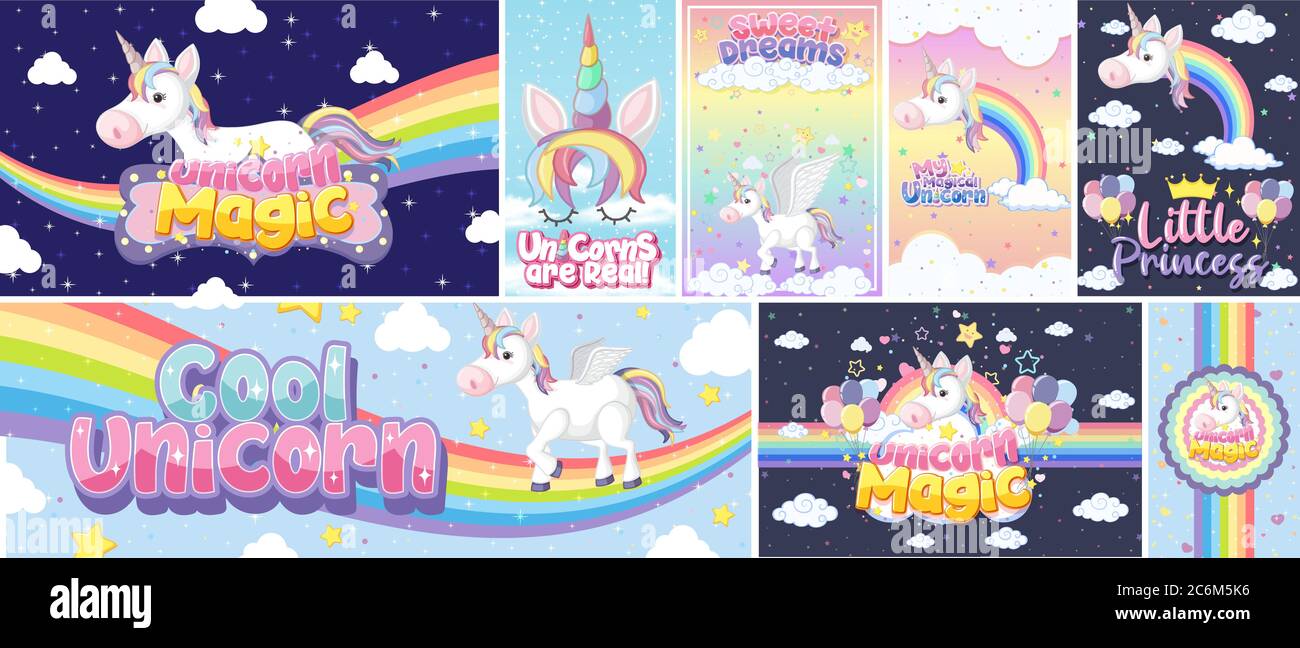 Cute unicorn banner on pastel background color illustration Stock ...