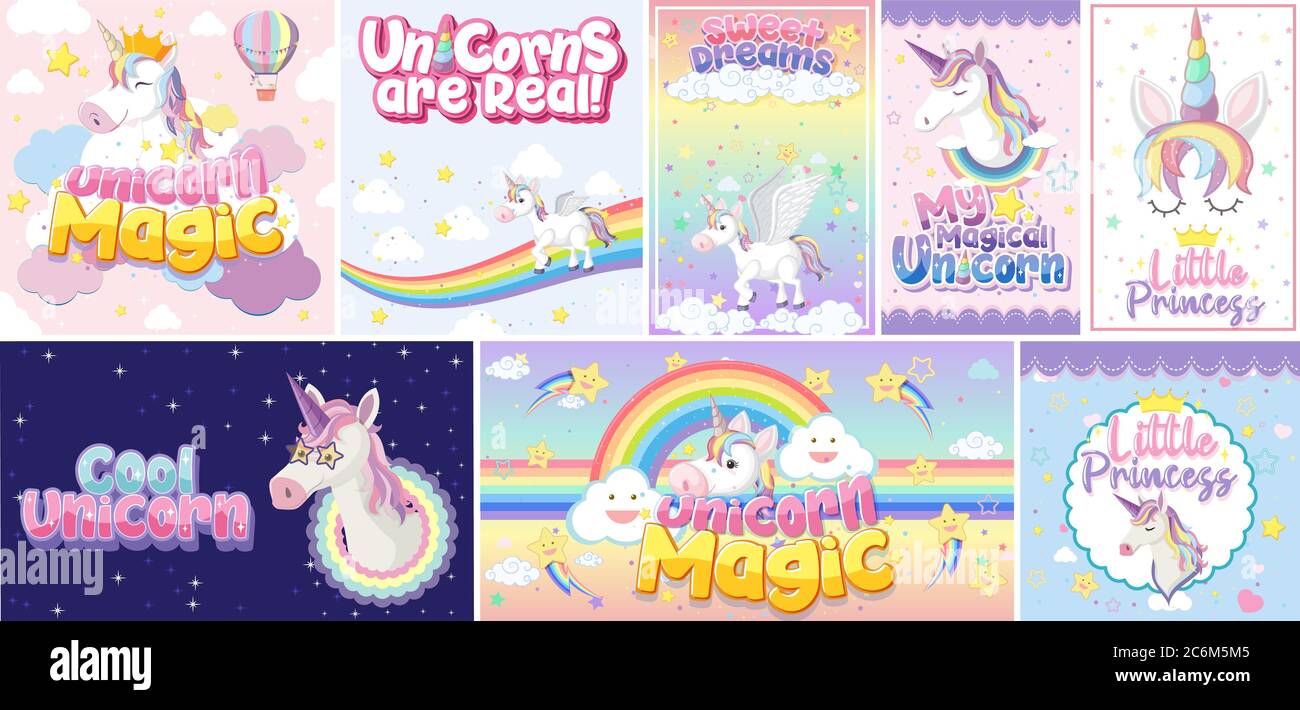Cute unicorn banner on pastel background color illustration Stock ...