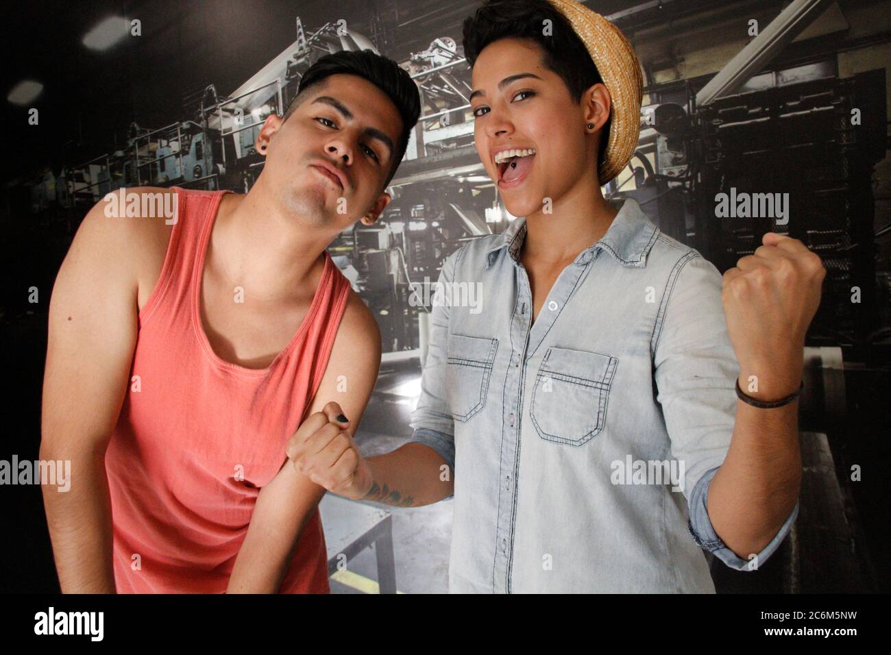 Portrait of Joe Munoz and Sarah Gurrola from the duo “The Shams” in a photo shoot in Hermosillo ...