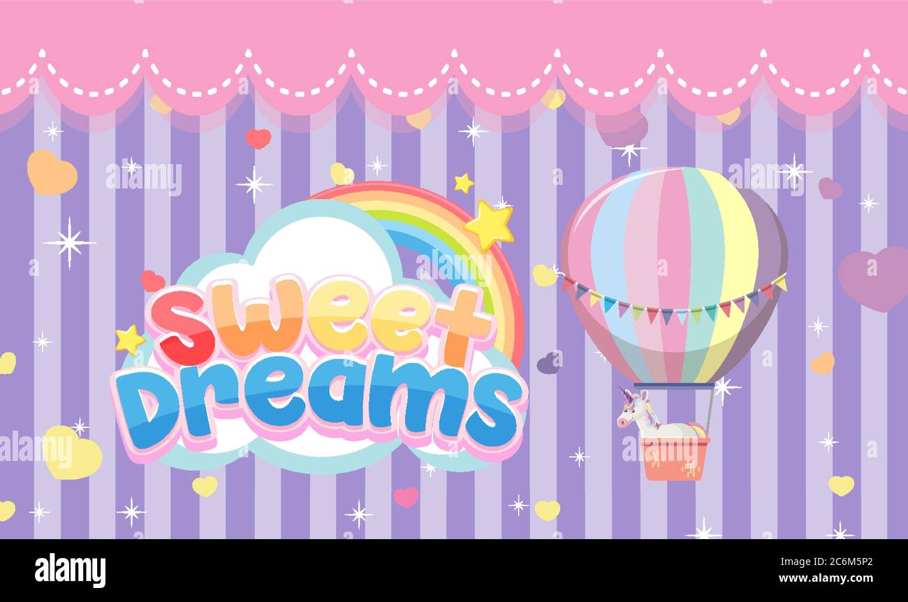 Sweet dreams logo with hot air balloon on purple stripe background ...