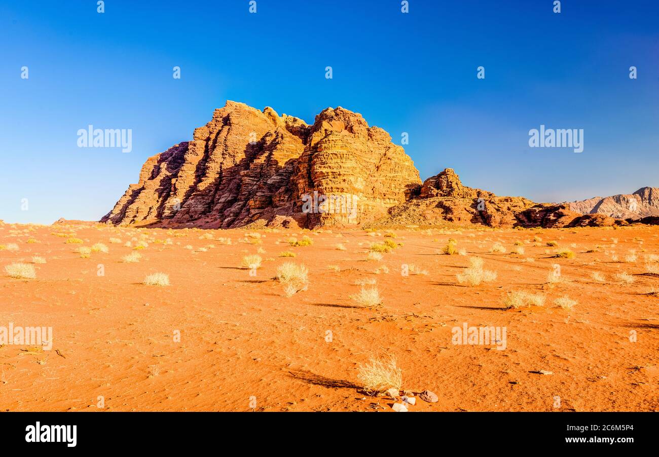 Amazing color, rock, and scene of Wadi Rum in Jordan Stock Photo - Alamy