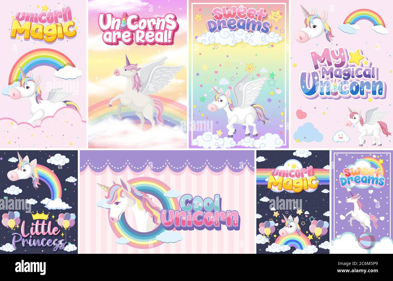 Cute unicorn banner on pastel background color illustration Stock ...