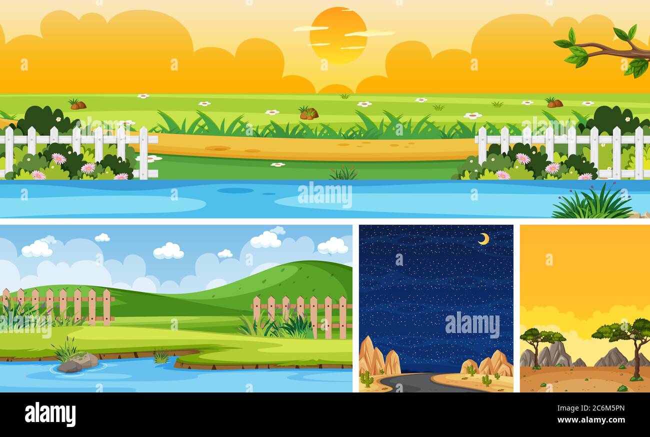 Four different scene of nature place in vertical and horizon scenes at ...