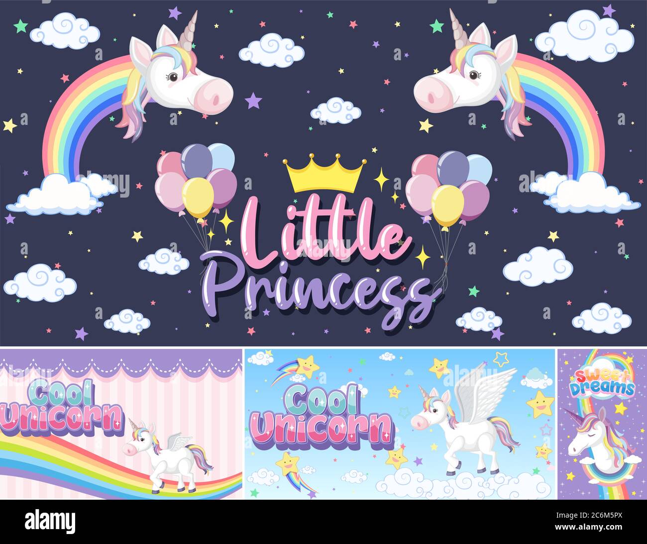 Cute unicorn banner on pastel background color illustration Stock ...