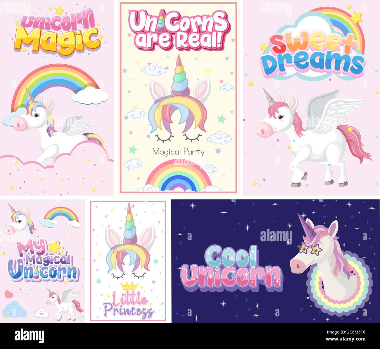 Cute unicorn banner on pastel background color illustration Stock ...