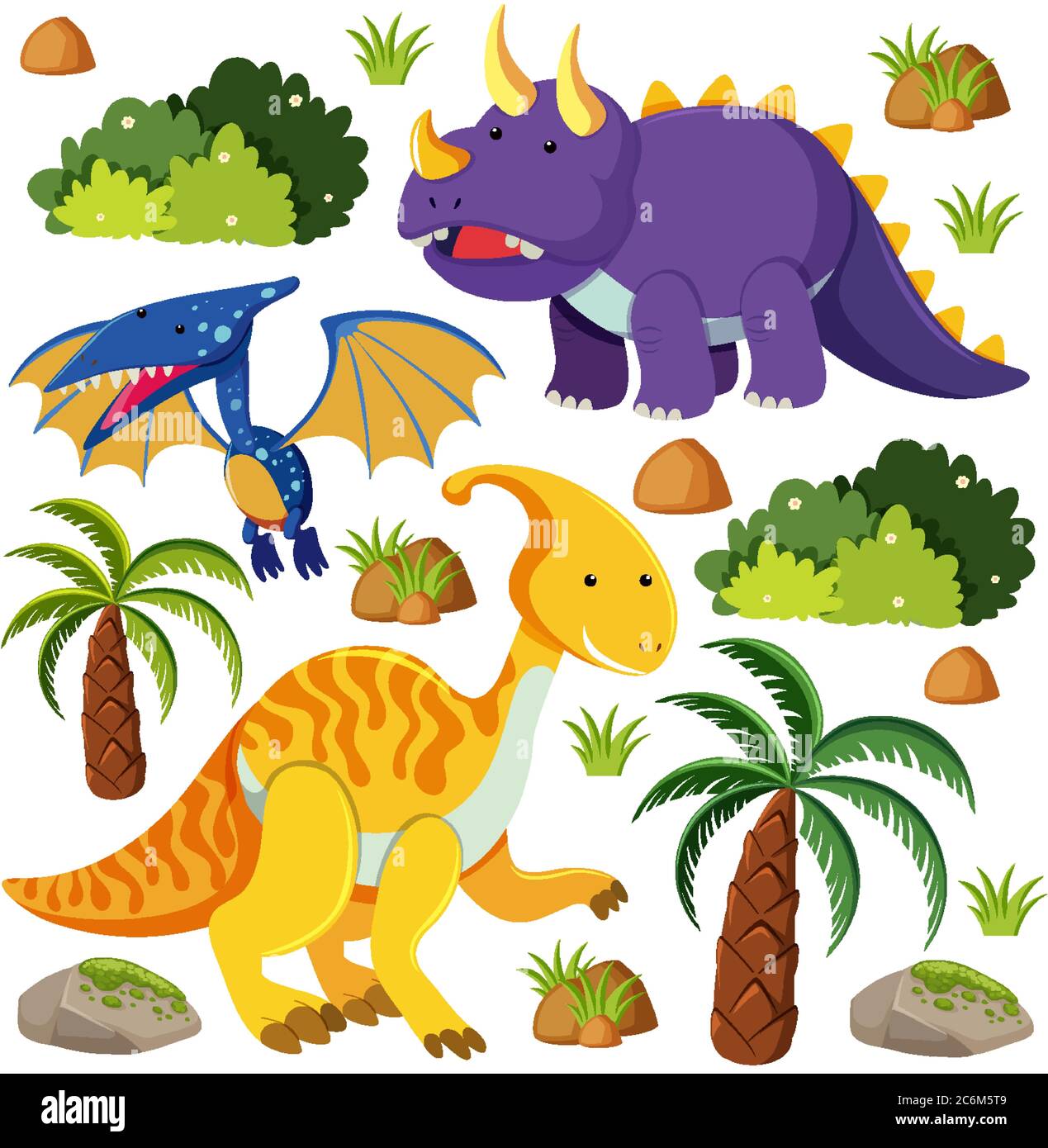 Set of cute dinosaurs isolated on white background illustration Stock ...