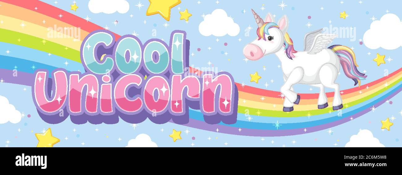 Cute unicorn banner on pastel background color illustration Stock ...