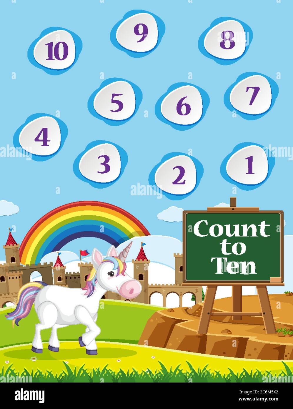 Count to ten for preschool in rainbow and unicorn theme background ...