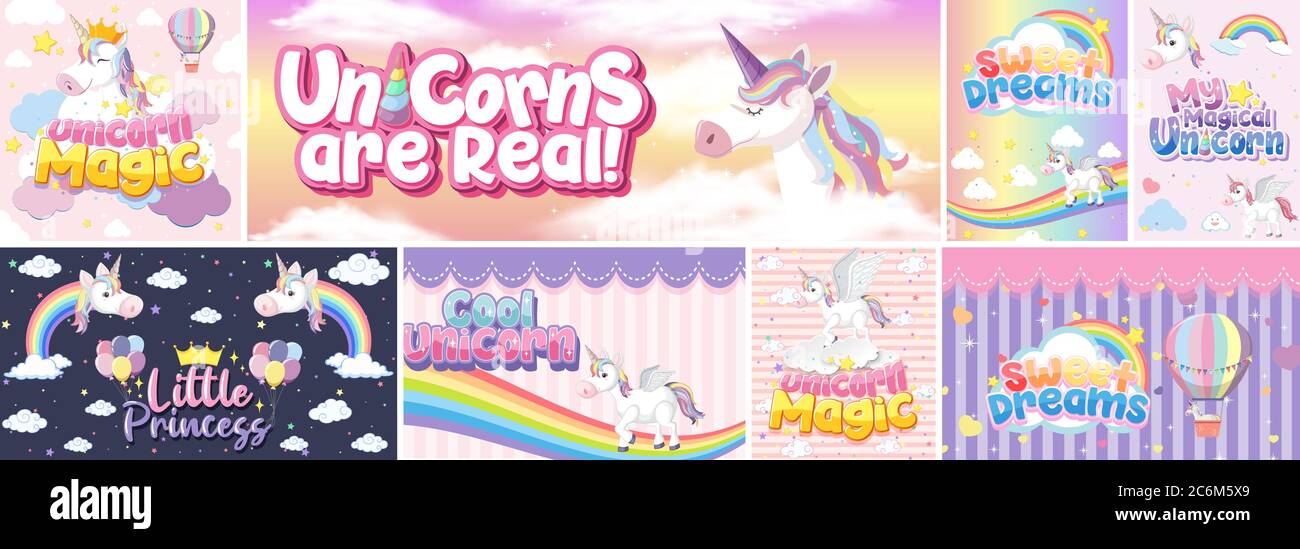 Cute unicorn banner on pastel background color illustration Stock ...