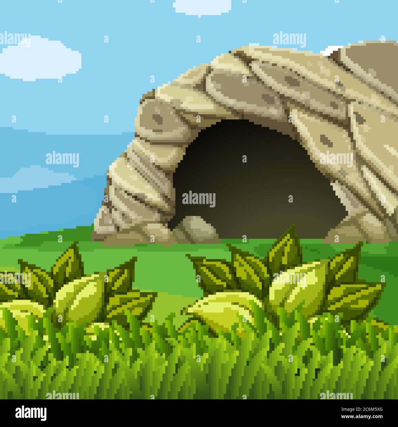 Empty nature scenes with stone cave in the meadow illustration Stock ...