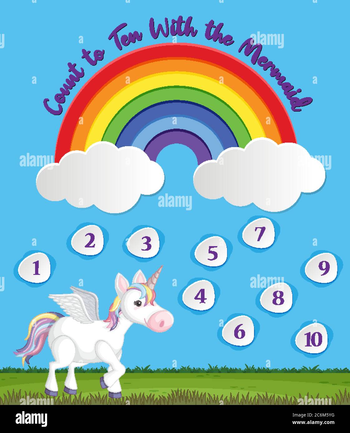 Count to ten for preschool in rainbow and unicorn theme background ...