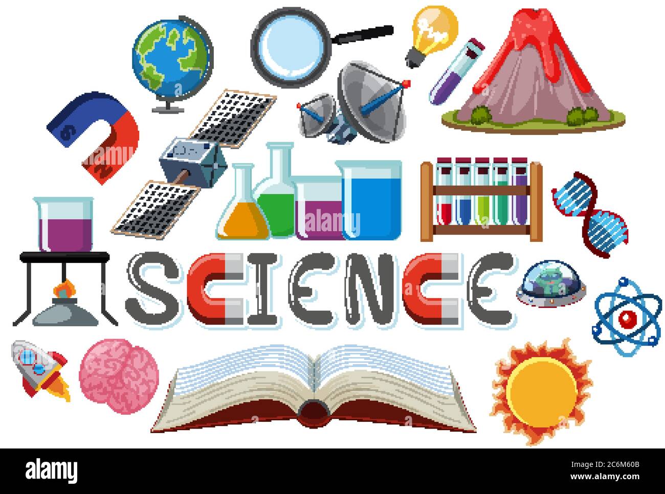 Science logo with science education objects isolated illustration Stock ...