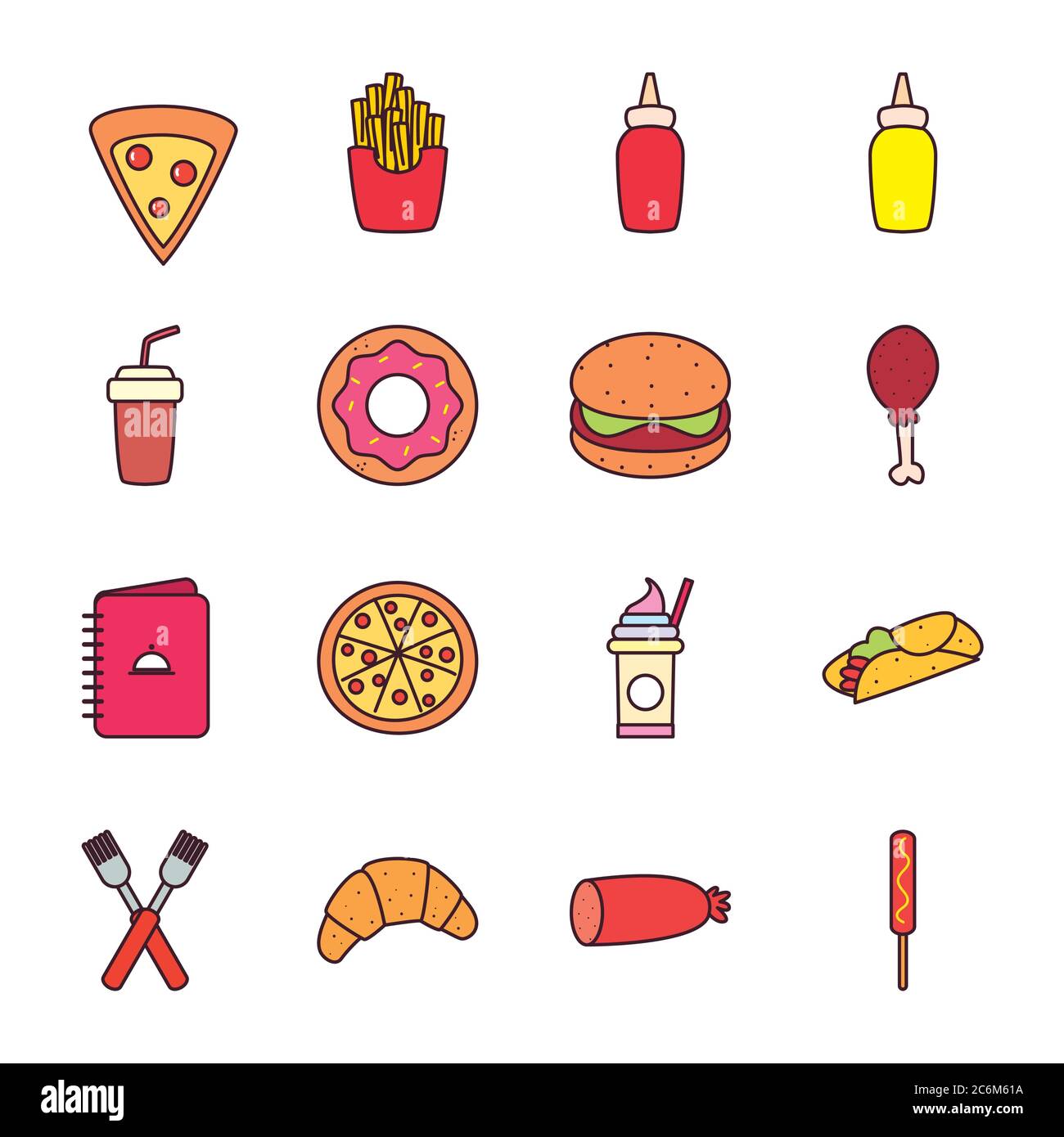line and fill style icon set design, fast food eat restaurant and menu ...