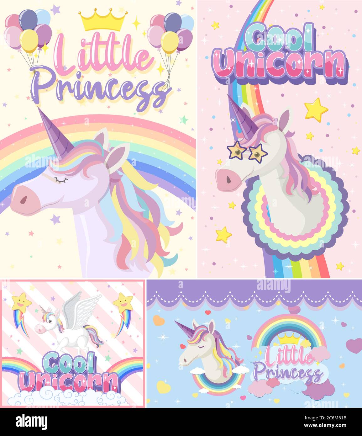 Cute unicorn banner on pastel background color illustration Stock ...