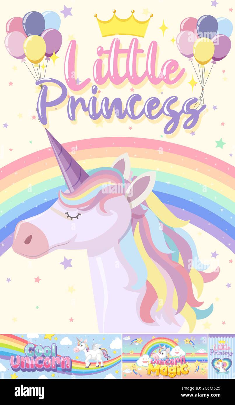 Cute unicorn banner on pastel background color illustration Stock ...