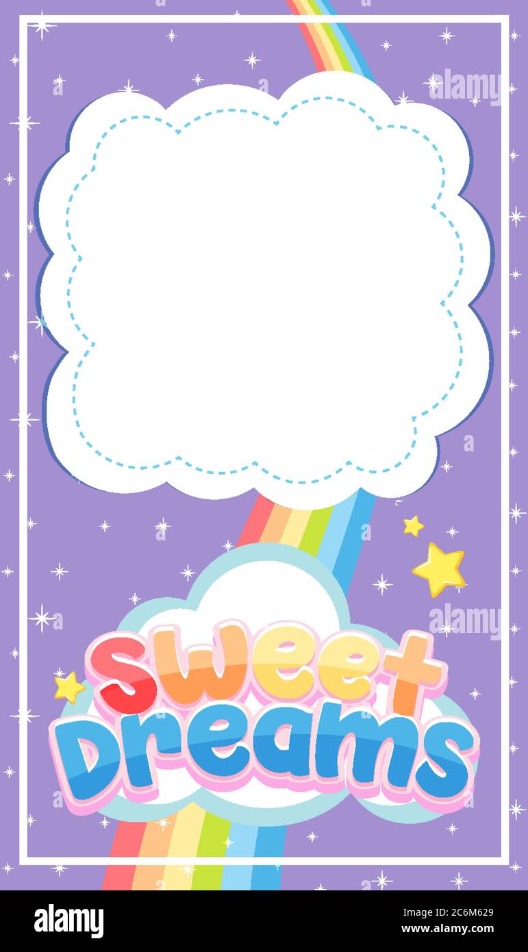 Sweet dreams logo with blank banner in rainbow sky theme on purple ...