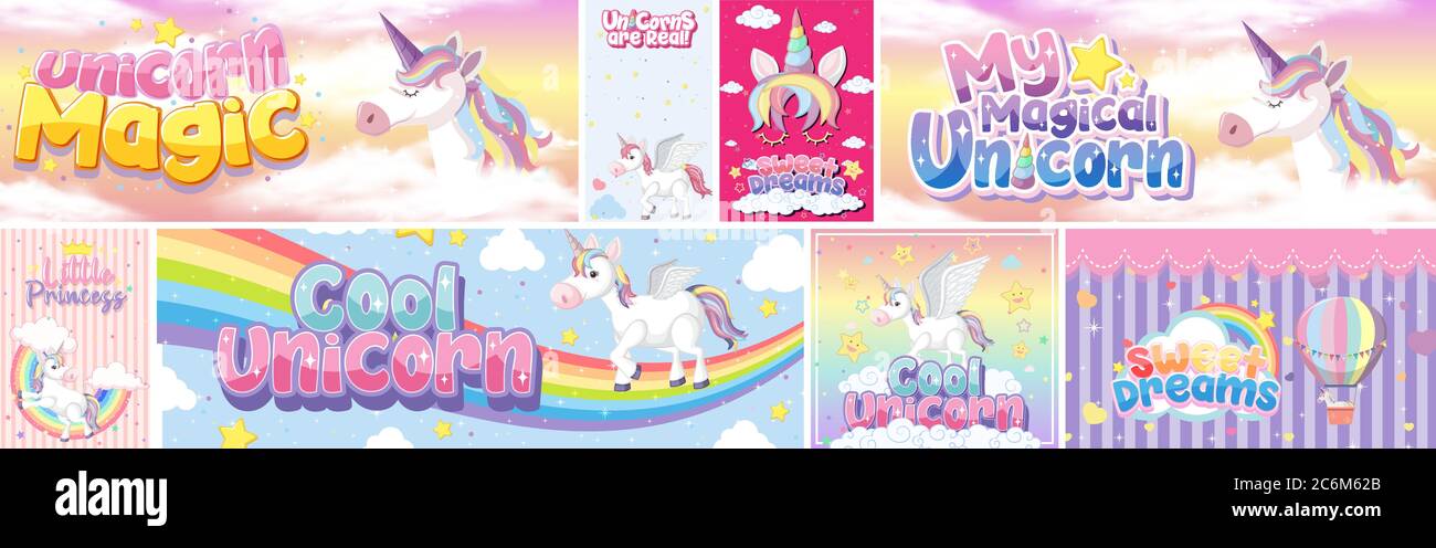 Cute unicorn banner on pastel background color illustration Stock ...