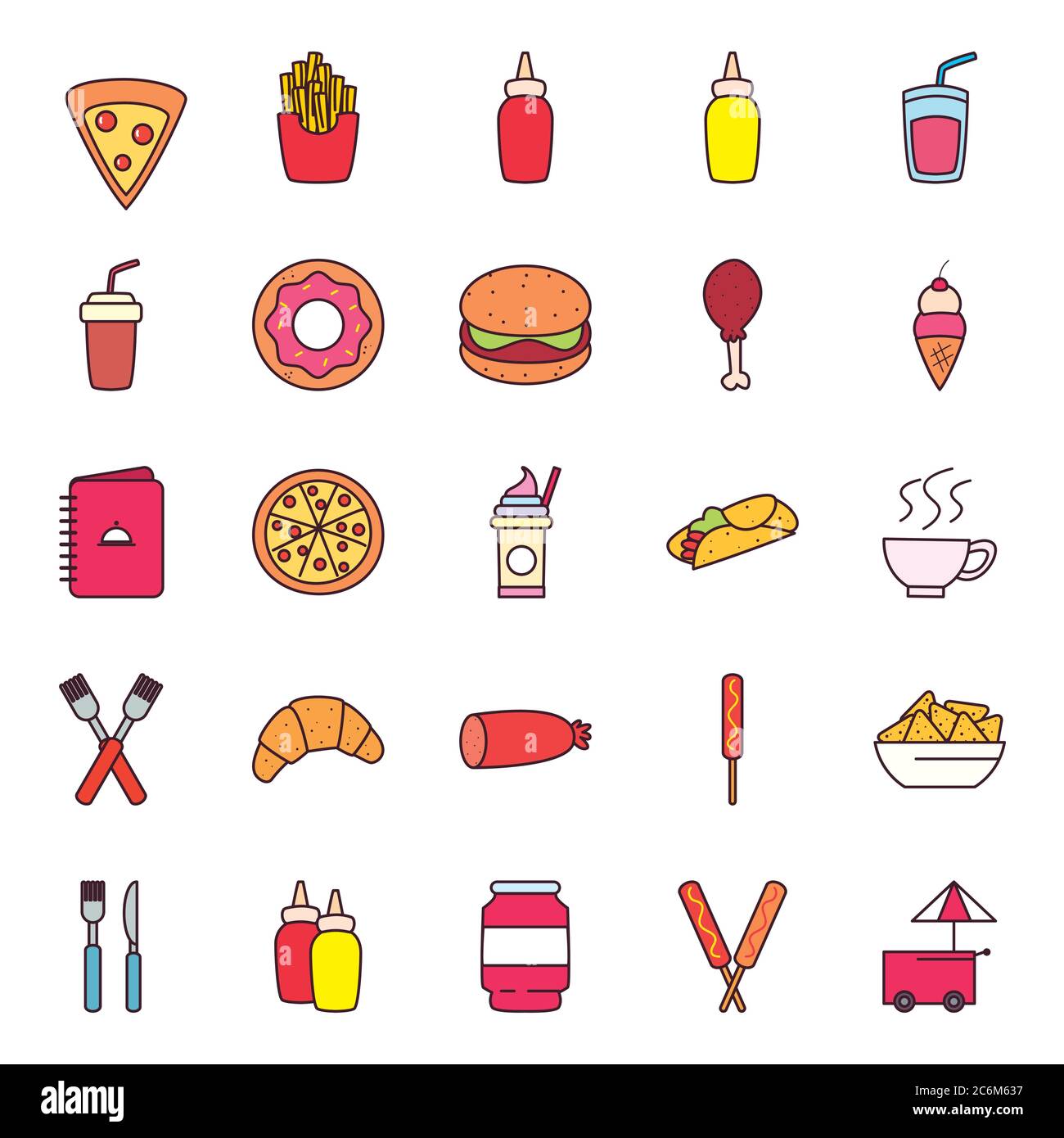 line and fill style icon set design, fast food eat restaurant and menu ...