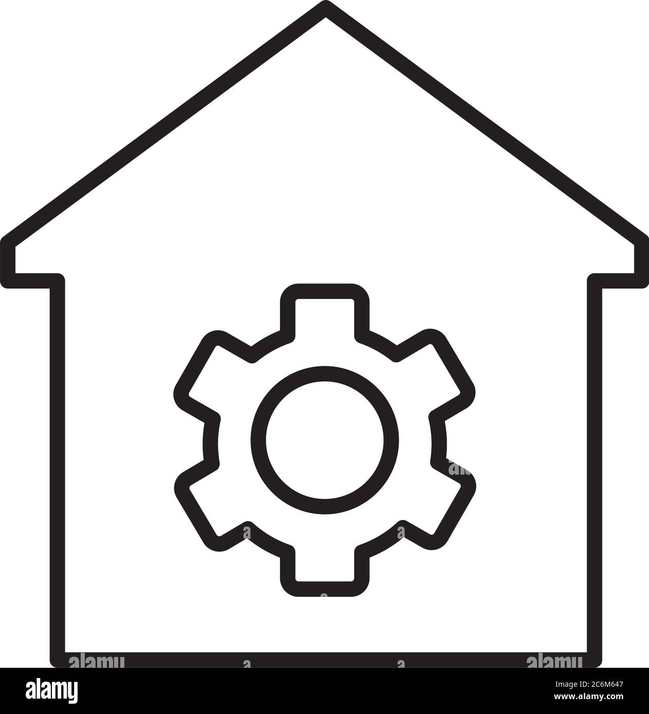 house with gear wheel icon over white background, line style, vector ...