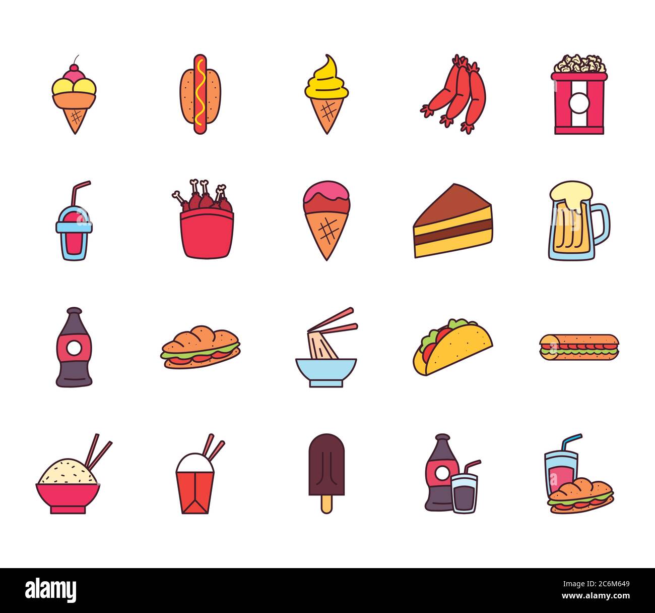 line and fill style icon set design, fast food eat restaurant and menu ...