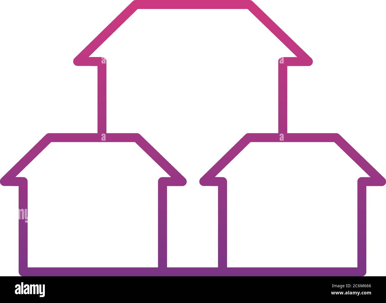 three houses icon over white background, gradient style, vector ...