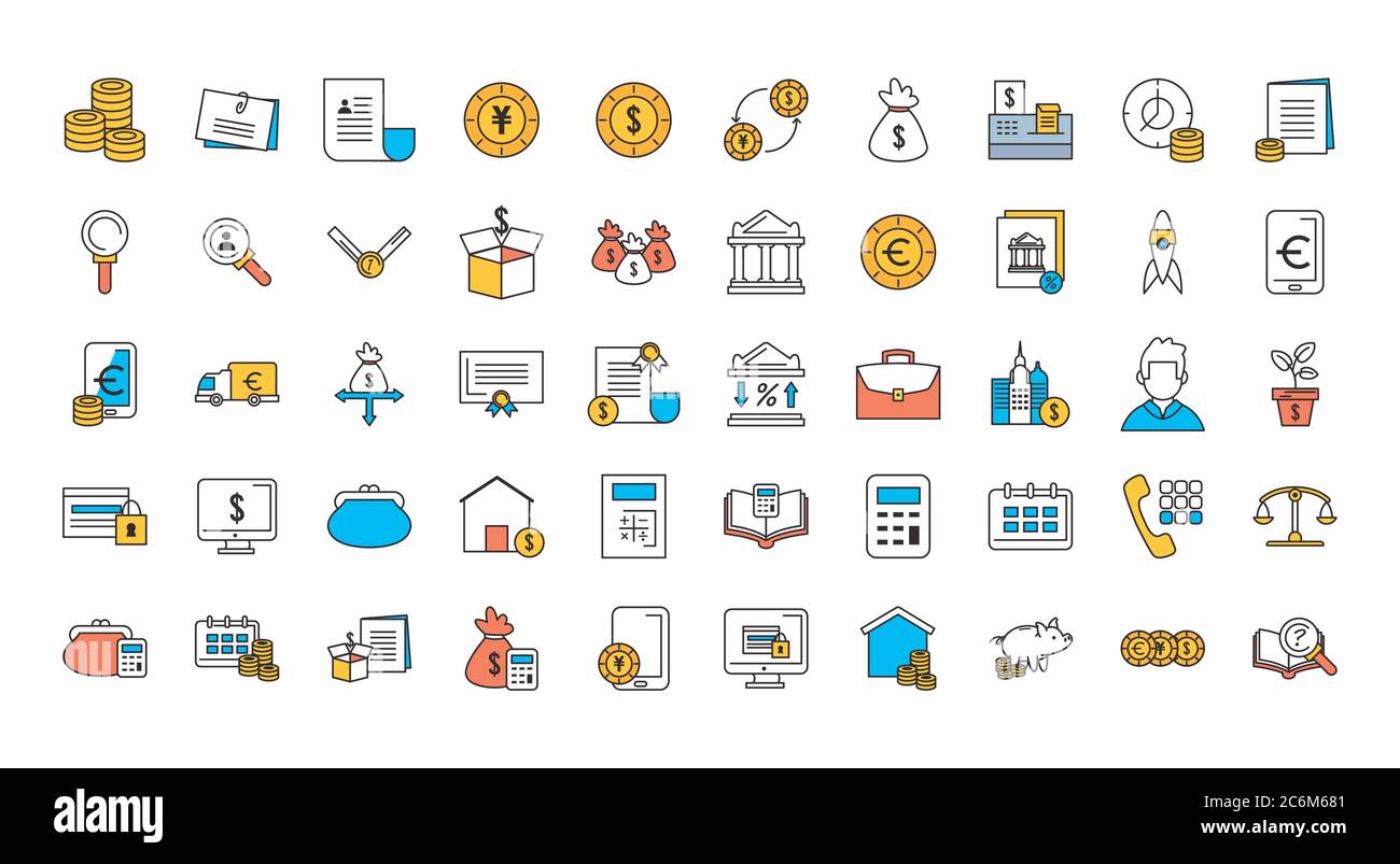 line and fill icon set of money business financial banking commerce and ...