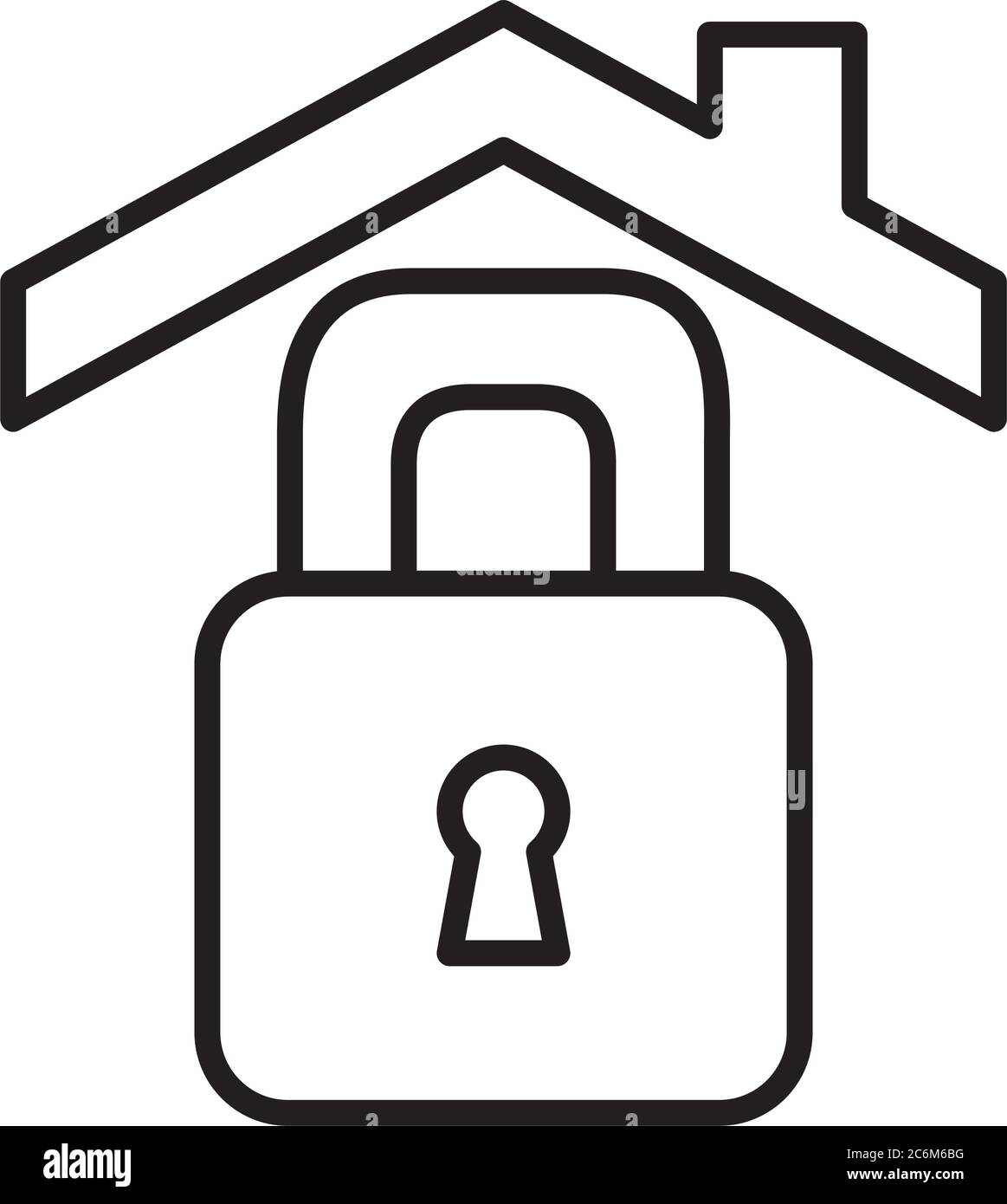 padlock and house roof icon over white background, line style, vector ...