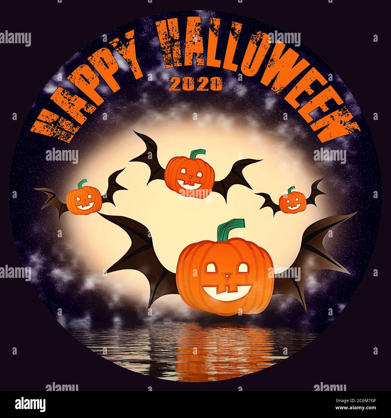 Flying Pumpkins Happy Halloween Illustration Stock Photo - Alamy