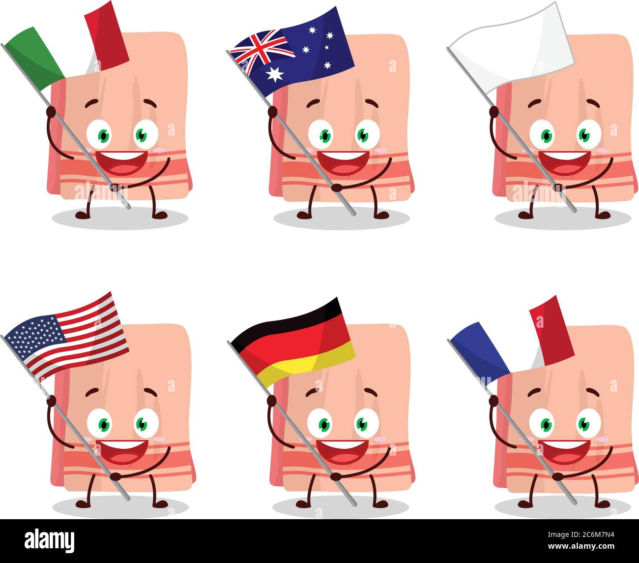 Towel cartoon character bring the flags of various countries Stock ...