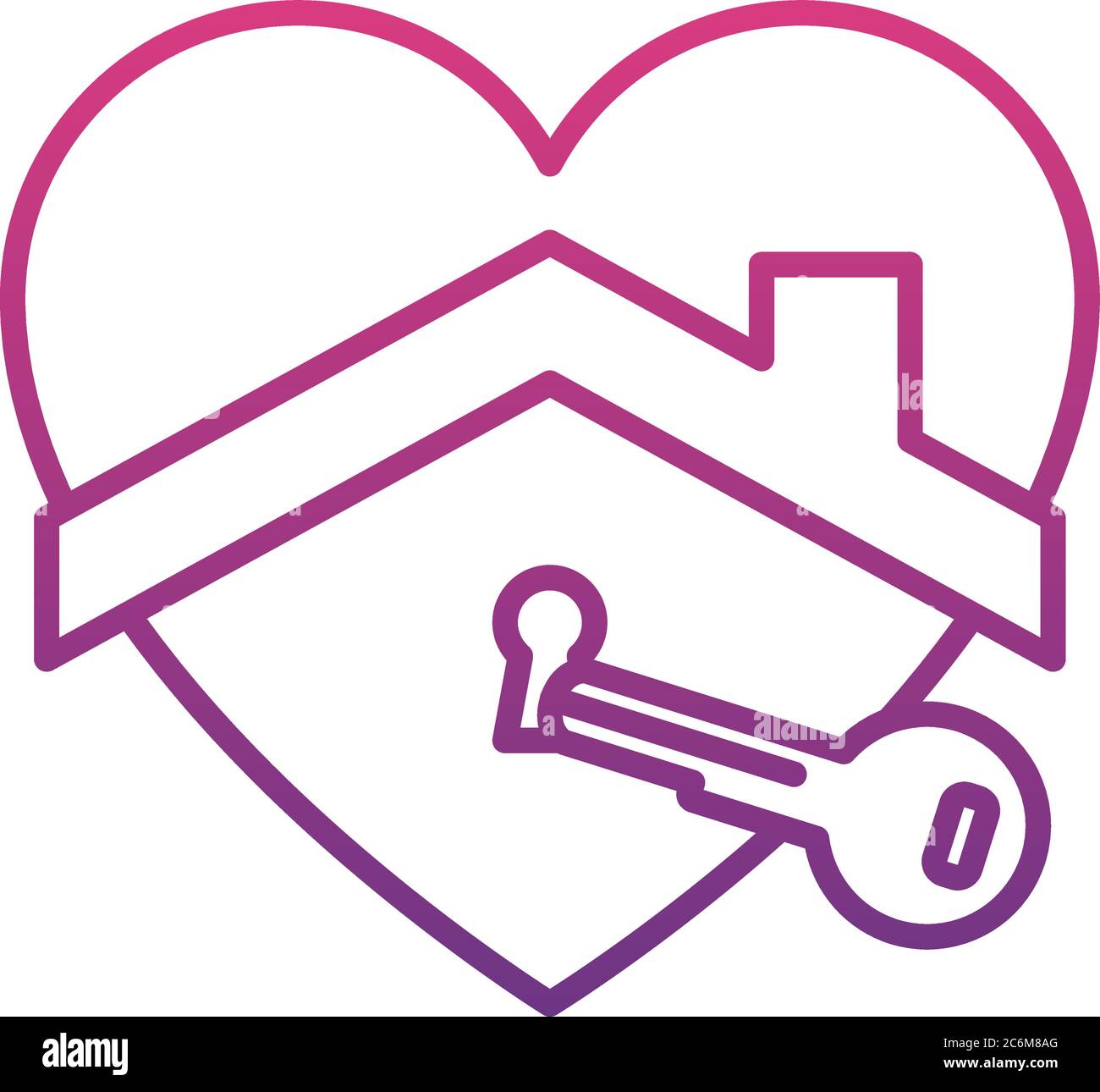 heart with house and keyhole and key icon over white background ...