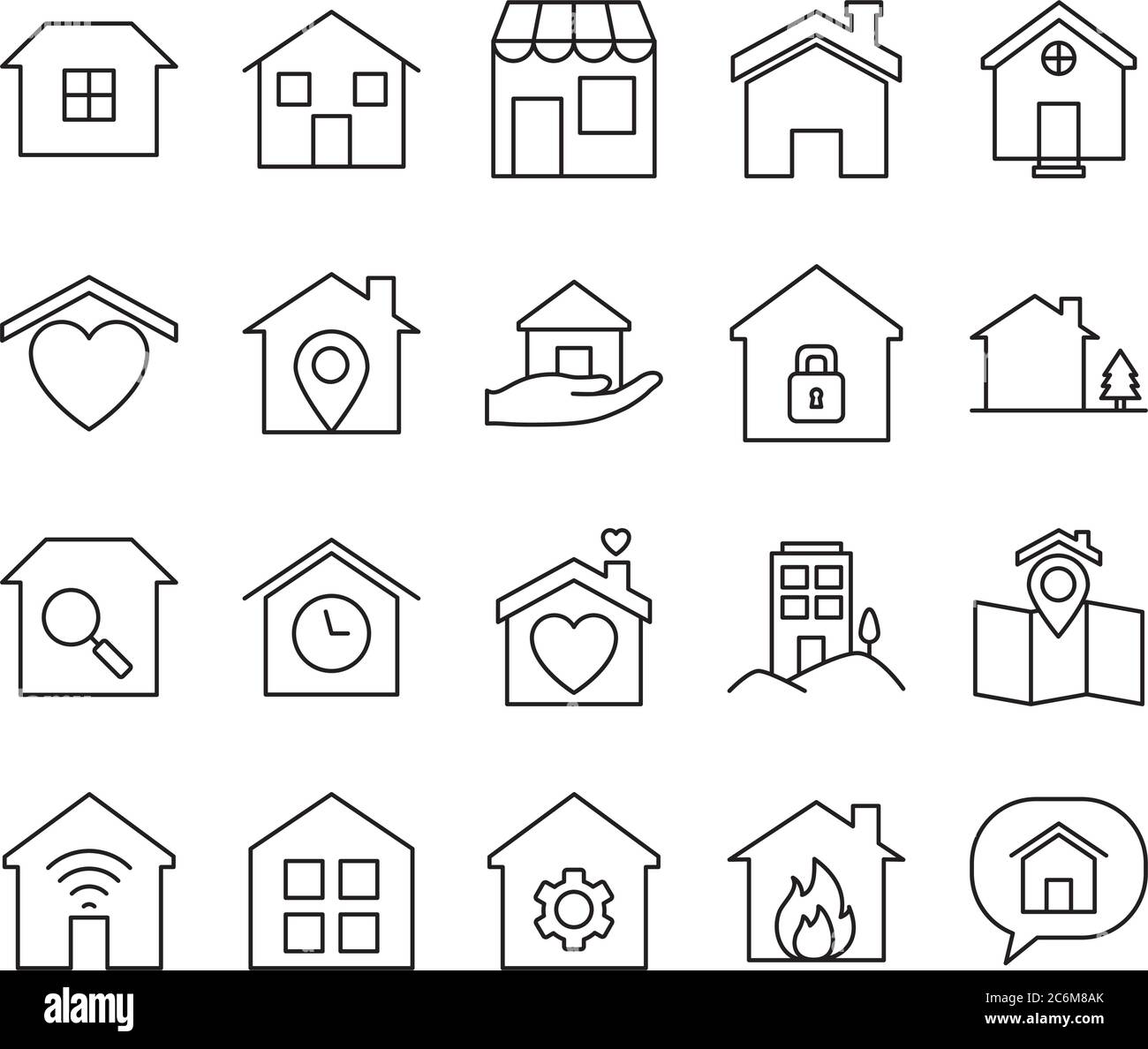 map and houses icon set over white background, line style, vector ...
