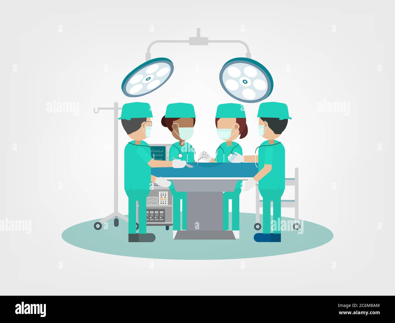 Surgeon team in surgery room flat design vector illustration Stock ...