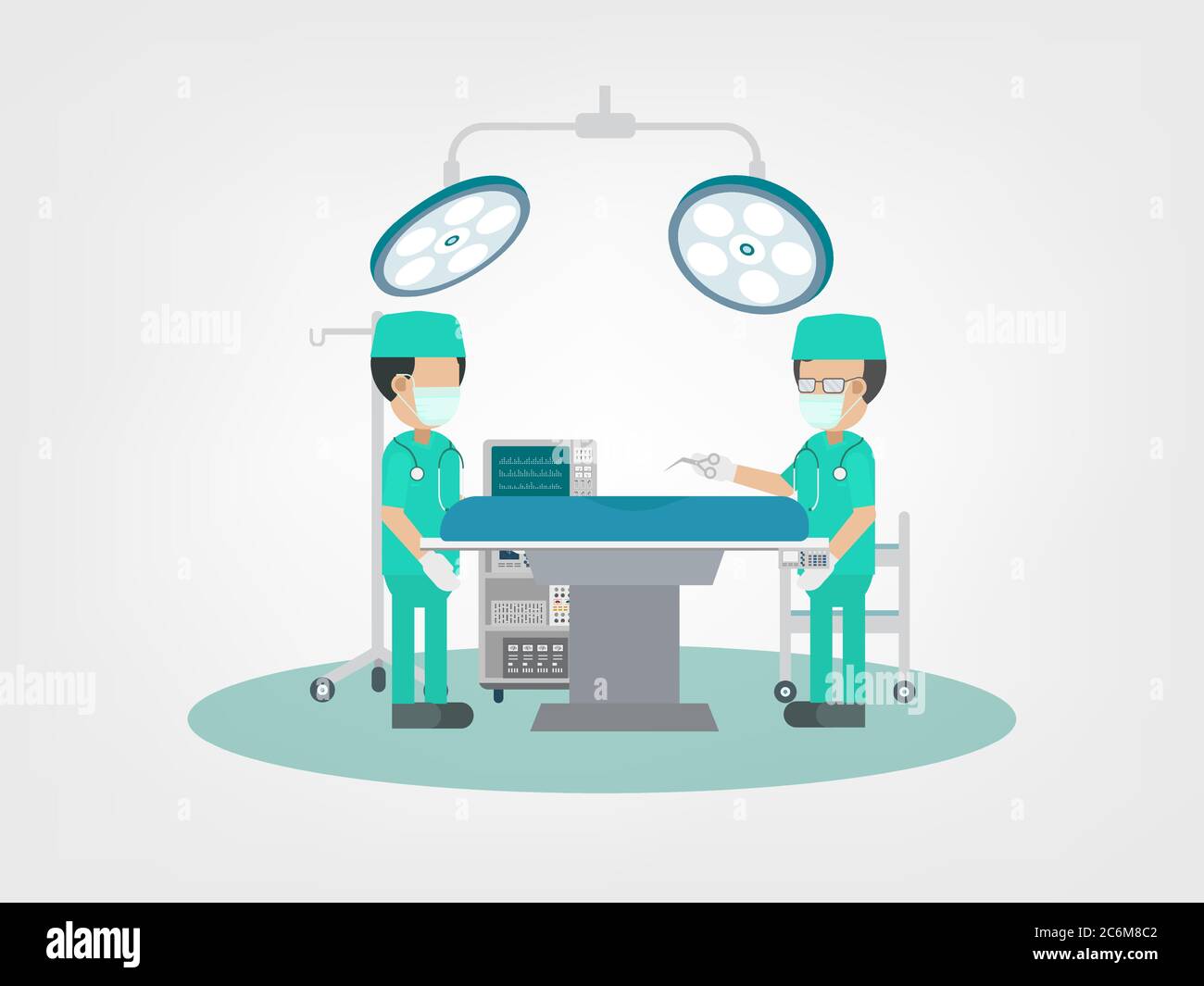 Surgeon team in surgery room flat design vector illustration Stock ...