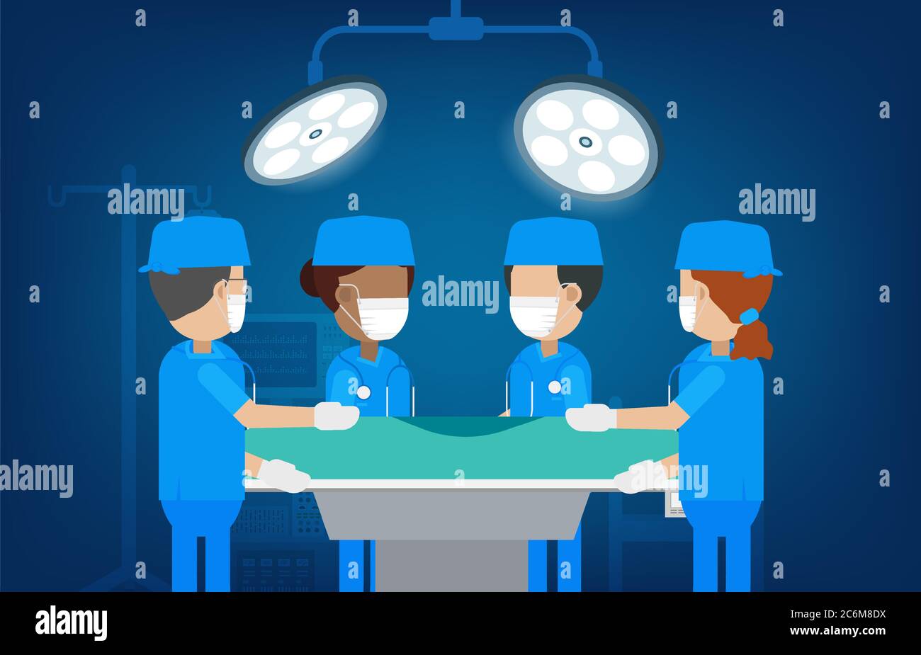 Surgeon team in surgery room flat design vector illustration Stock ...