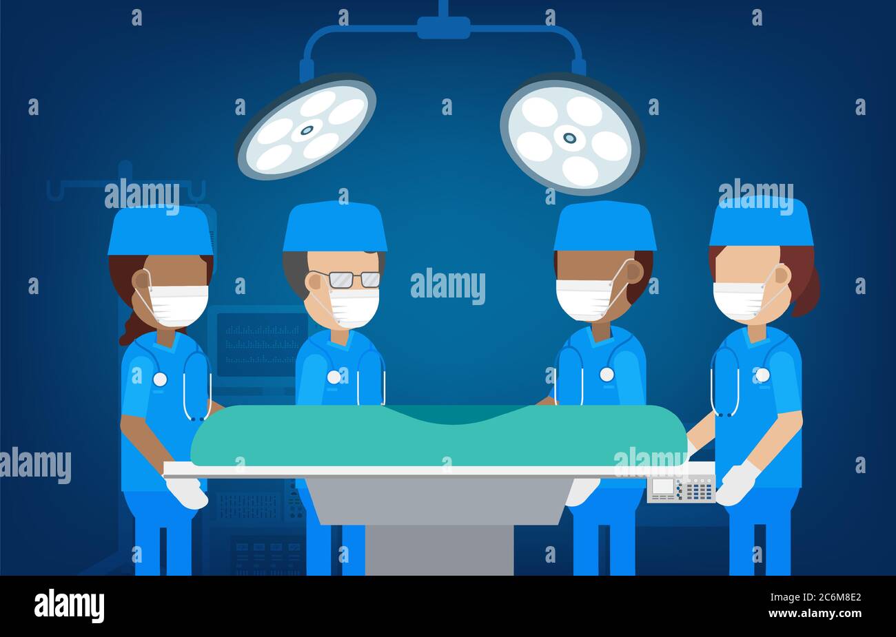 Surgeon team in surgery room flat design vector illustration Stock ...