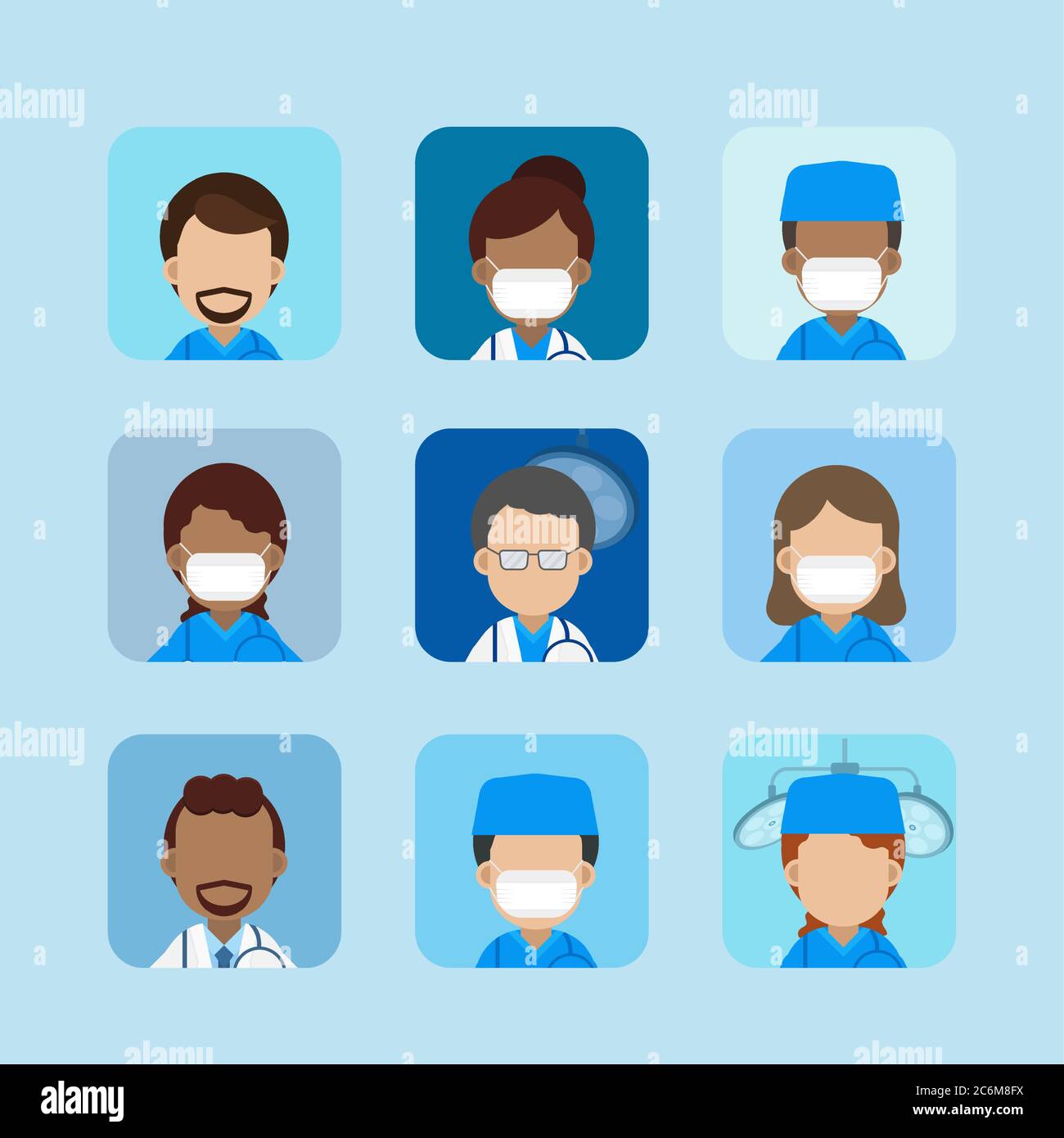 Set of doctor and surgeon avatars flat design vector illustration Stock ...