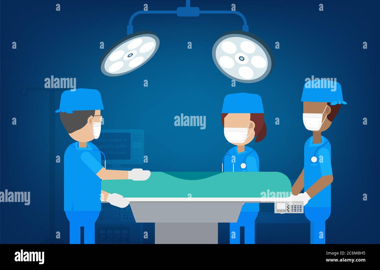 Surgeon team in surgery room flat design vector illustration Stock ...