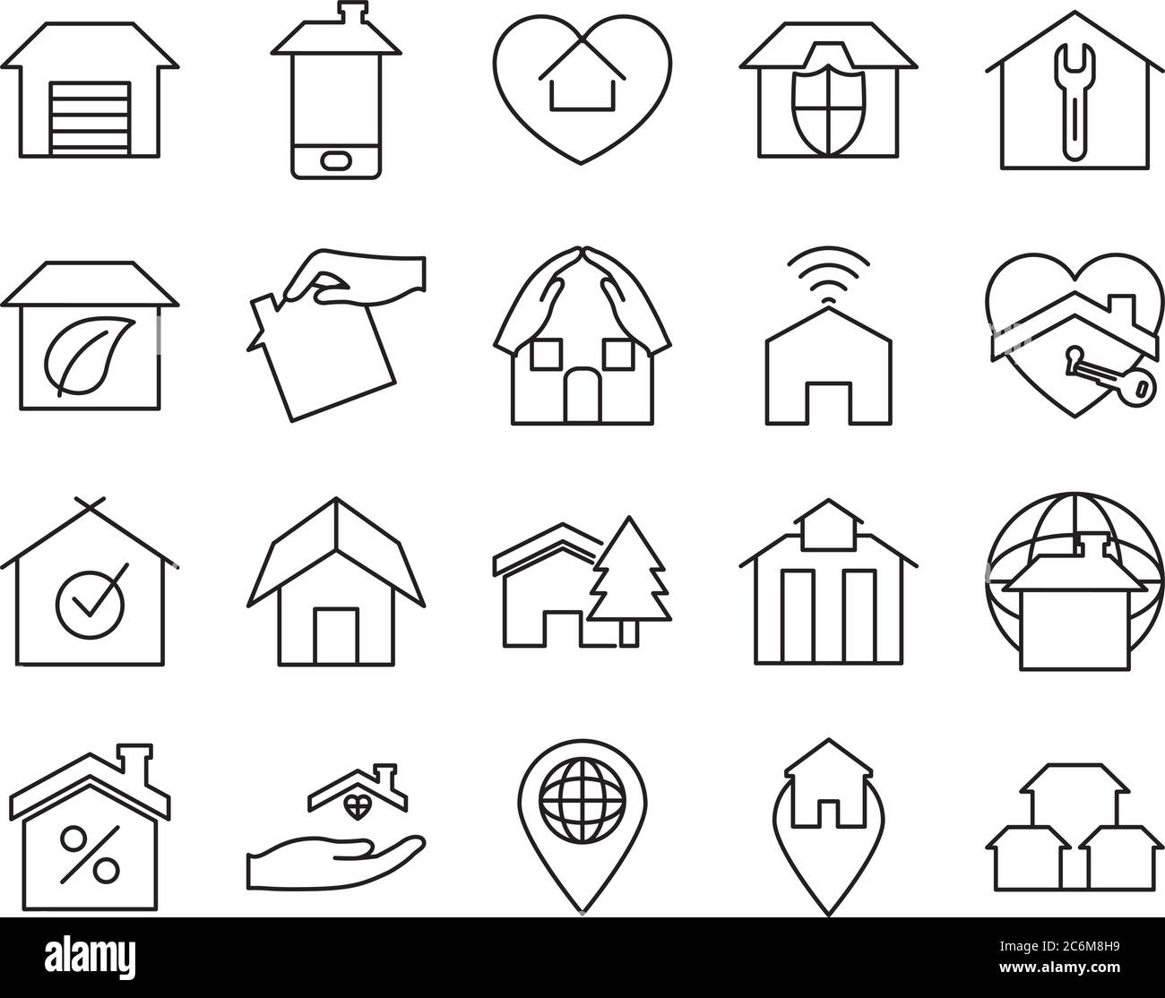 house storage and home icon set over white background, line style ...