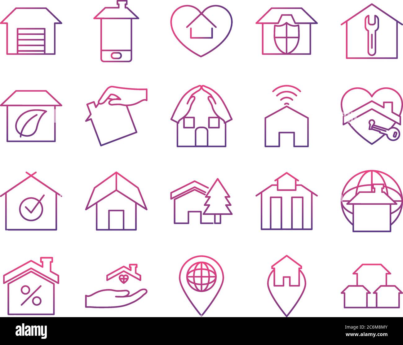 house storage and home icon set over white background, gradient style ...