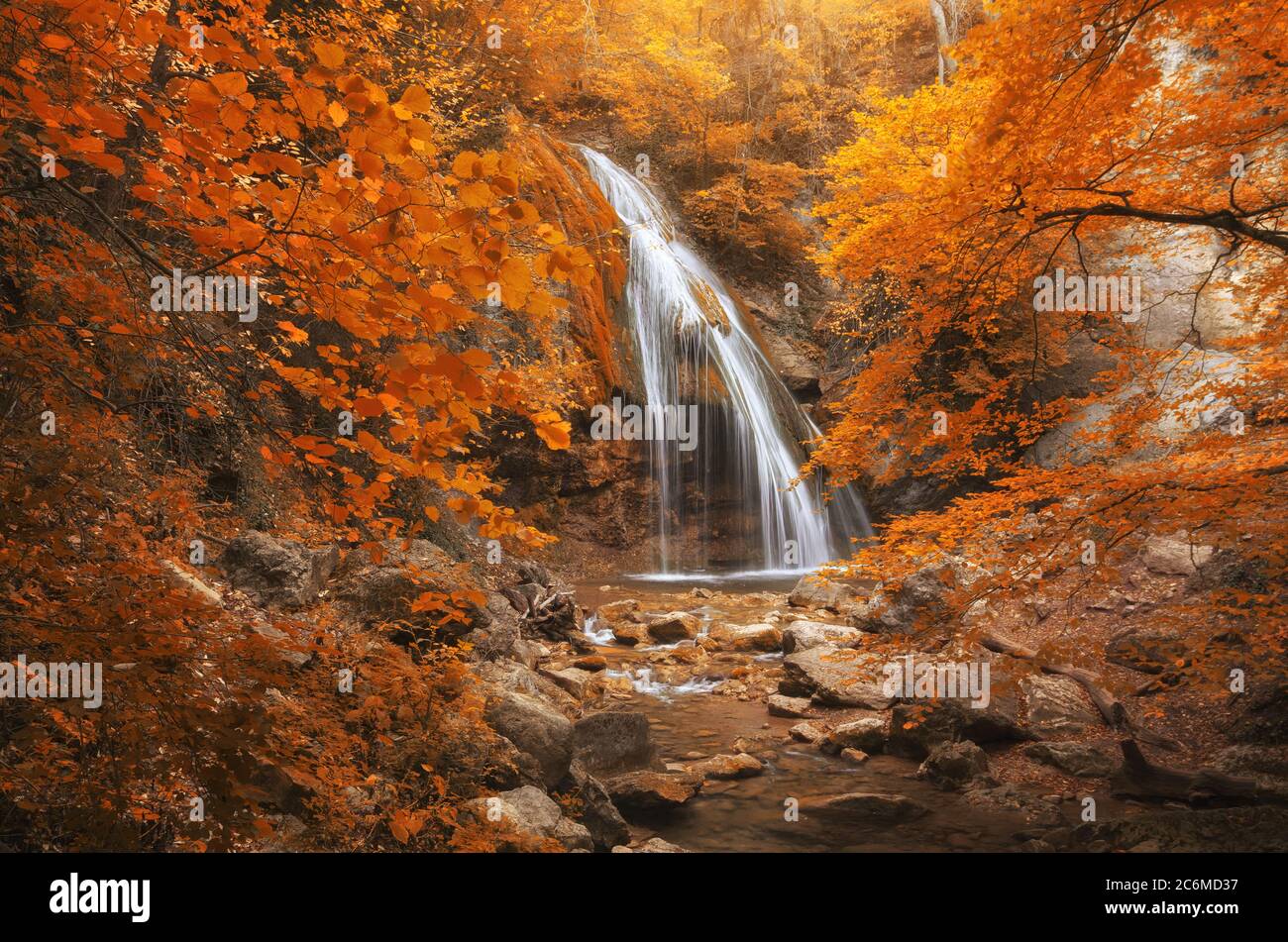 Autumn waterfall and rill flow. Nature composition Stock Photo - Alamy