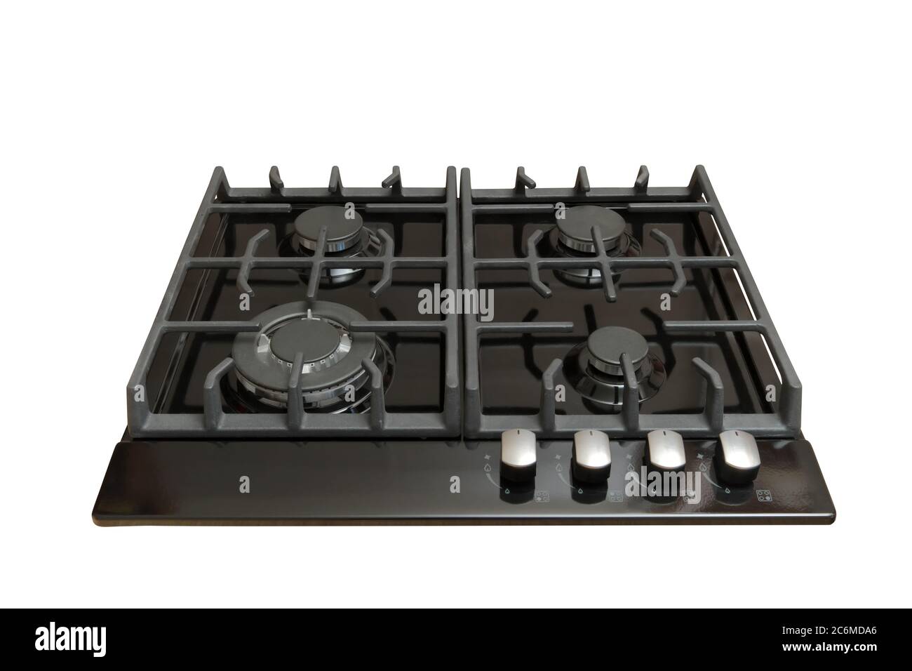Burners on a black gas cooker in the kitchen. Isolated on white ...