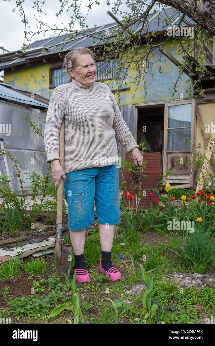 Mature lady digging garden hi-res stock photography and images - Alamy