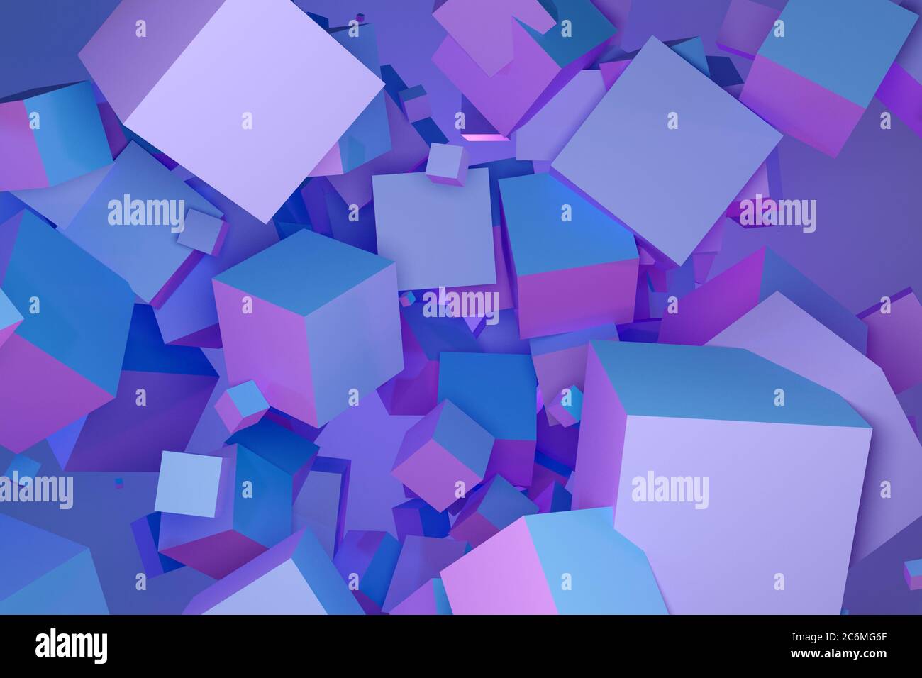 3D illustration volumetric pink and blue cube on a geometric monophonic ...